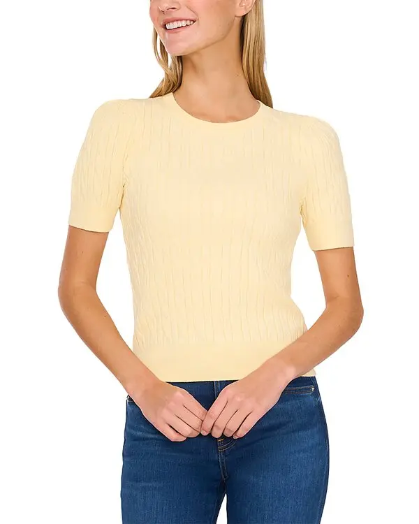 CECE DUPRAZ Cable Crewneck Puff Sleeve Top