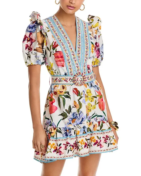 Farm Rio Greek Garden Mini Dress - Greek Garden Off-white