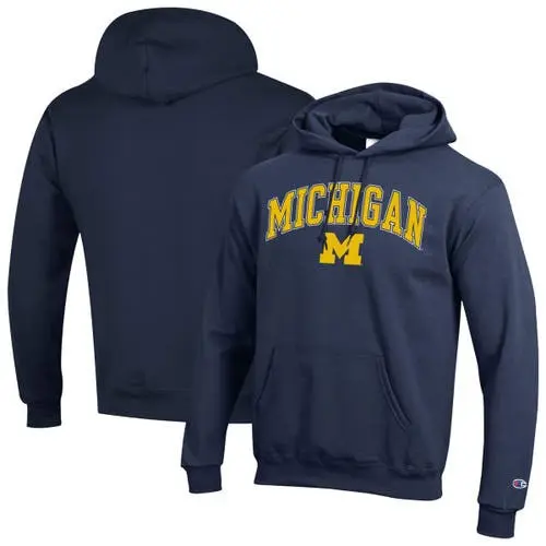 Champion Michigan Wolverines Arched Logo Fleece Pullover Hoodie - Navy