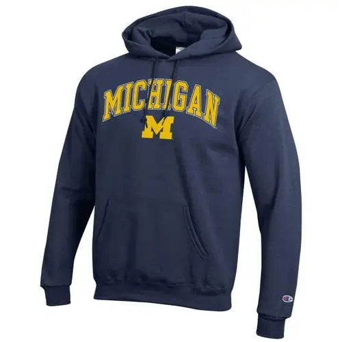 Champion Michigan Wolverines Arched Logo Fleece Pullover Hoodie - Navy