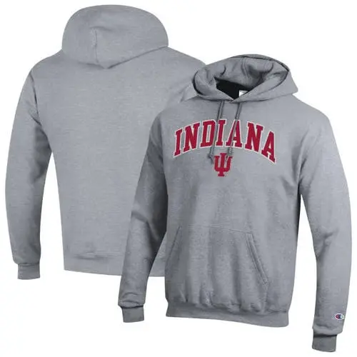 Champion Indiana Hoosiers Arched Logo Fleece Pullover Hoodie - Heather Gray