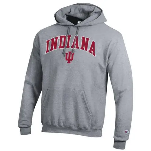 Champion Indiana Hoosiers Arched Logo Fleece Pullover Hoodie - Heather Gray