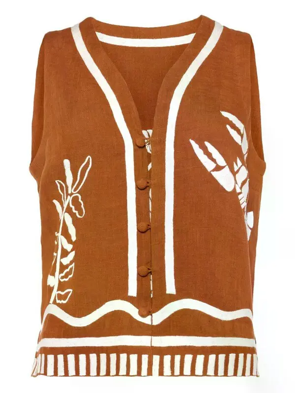 ERES Oursin Embroidered Sleeveless Vest - Brown