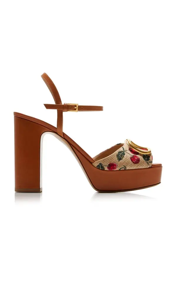 Valentino Garavani Cherry-embroidered Raffia Platform Sandals