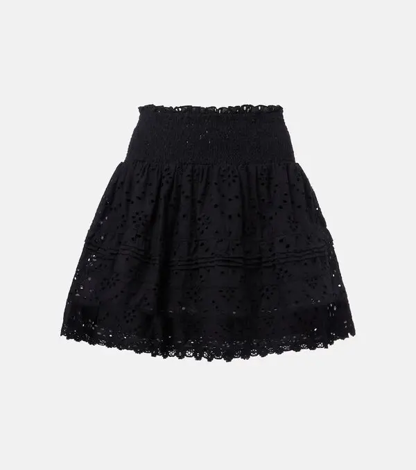 Poupette St Barth Galia Broderie Anglaise Cotton Miniskirt - Black