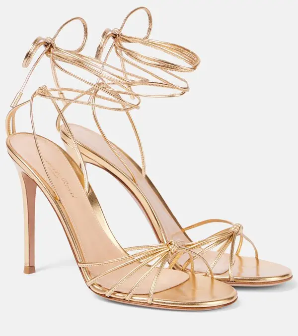 GIANVITO ROSSI 105 Metallic Leather Sandals - Gold