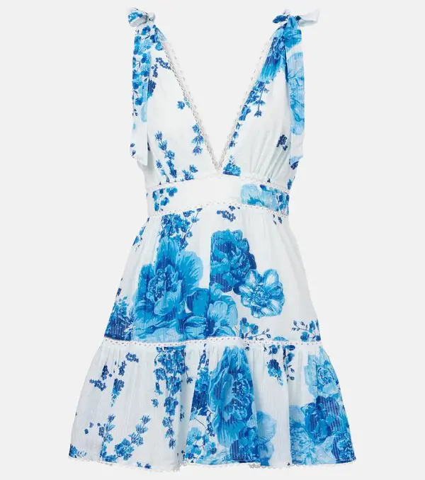 Poupette St Barth Cara Floral Cotton Minidress - Blue