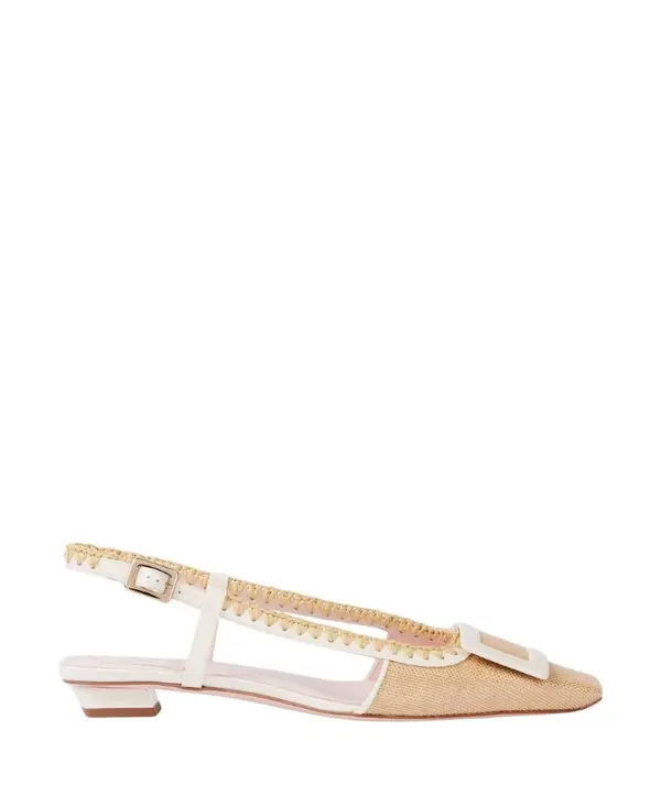 ROGER VIVIER Belle Vivier Canvas Slingback Flats - Beige