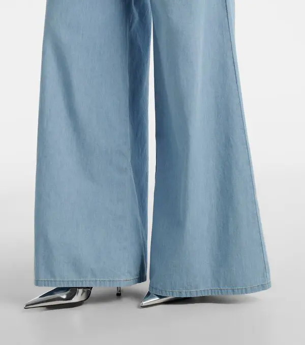 AREA Embellished Floral-appliqué Wide-leg Jeans - Blue