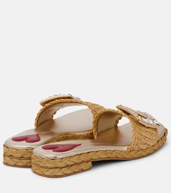 ROGER VIVIER Crystal-embellished Raffia Mules - Beige