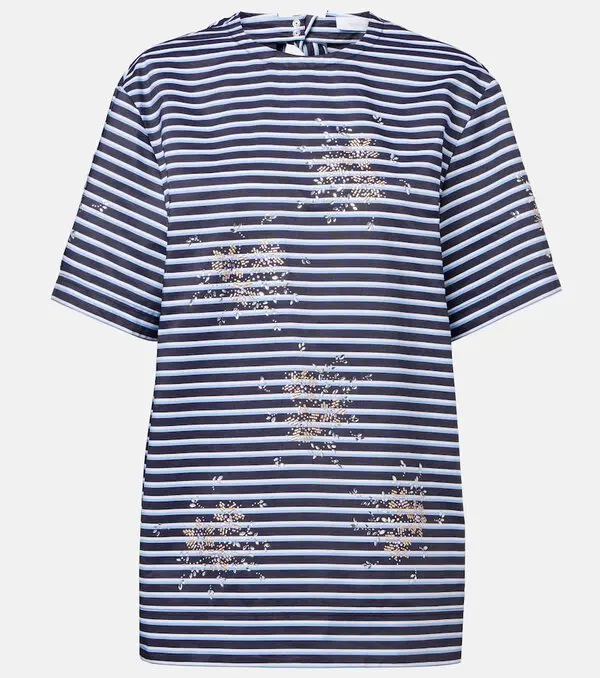 Rabanne Embellished Striped Cotton Jersey T-shirt - Blue