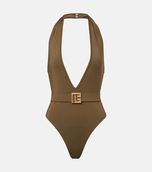 Balmain Belted One-piece Swimsuit - Green