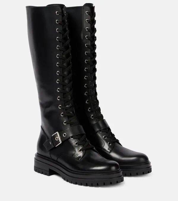 GIANVITO ROSSI Miles Lace-up Leather Knee-high Boots - Black