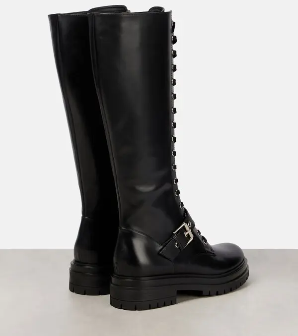 GIANVITO ROSSI Miles Lace-up Leather Knee-high Boots - Black