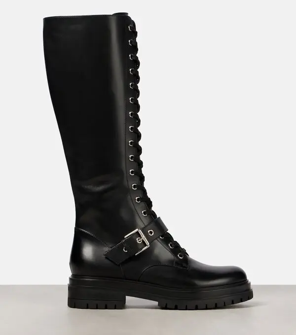 GIANVITO ROSSI Miles Lace-up Leather Knee-high Boots - Black