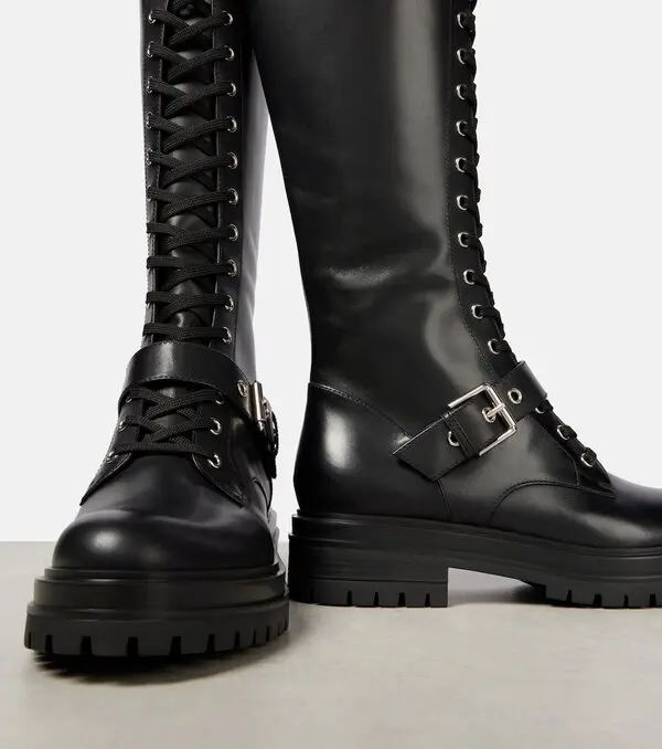 GIANVITO ROSSI Miles Lace-up Leather Knee-high Boots - Black