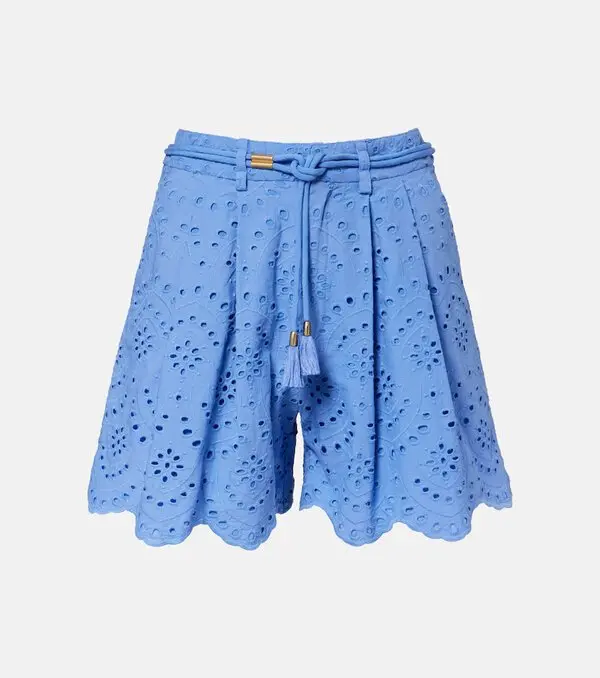 Poupette St Barth Broderie Anglaise Cotton Shorts - Blue