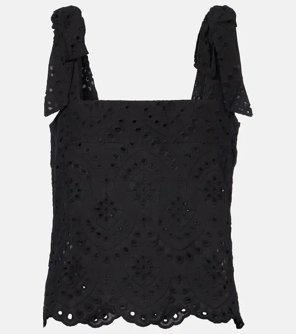 Poupette St Barth Noa Broderie Anglaise Cotton Top - Black