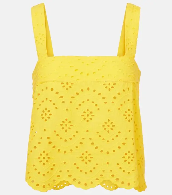 Poupette St Barth Noa Broderie Anglaise Cotton Top - Yellow