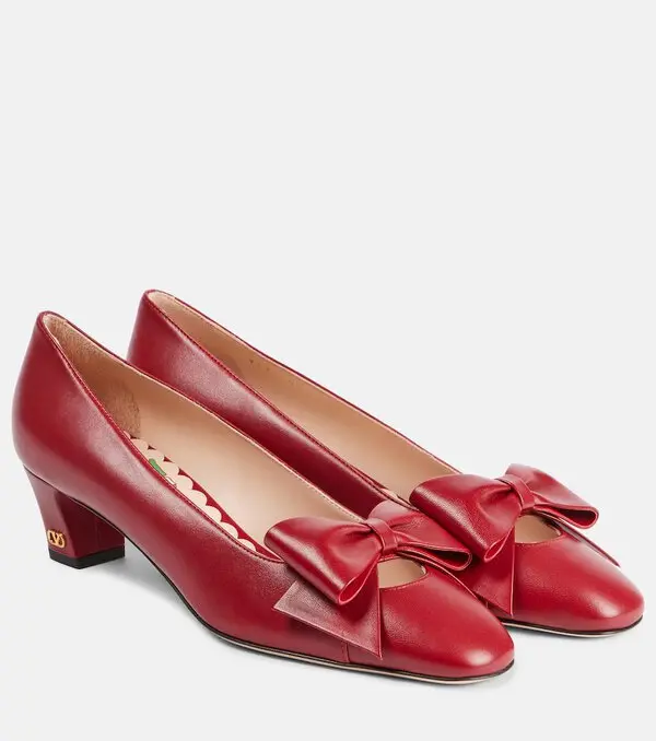 Valentino Garavani Bowow 45 Leather Pumps - Red