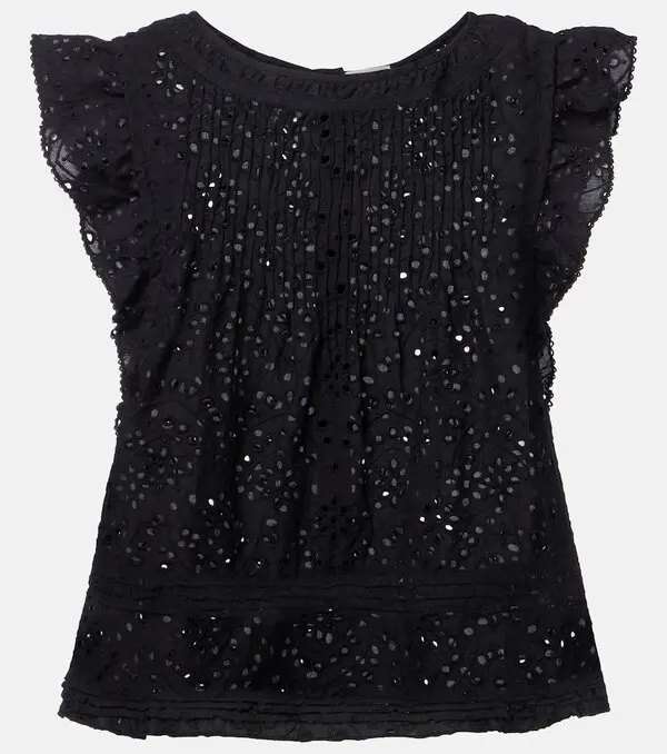 Poupette St Barth Broderie Anglaise Cotton Top - Black