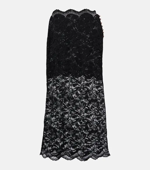 Rabanne Floral Lace Midi Skirt - Black