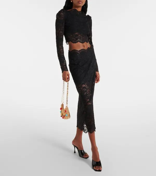 Rabanne Lace Midi Skirt - Black