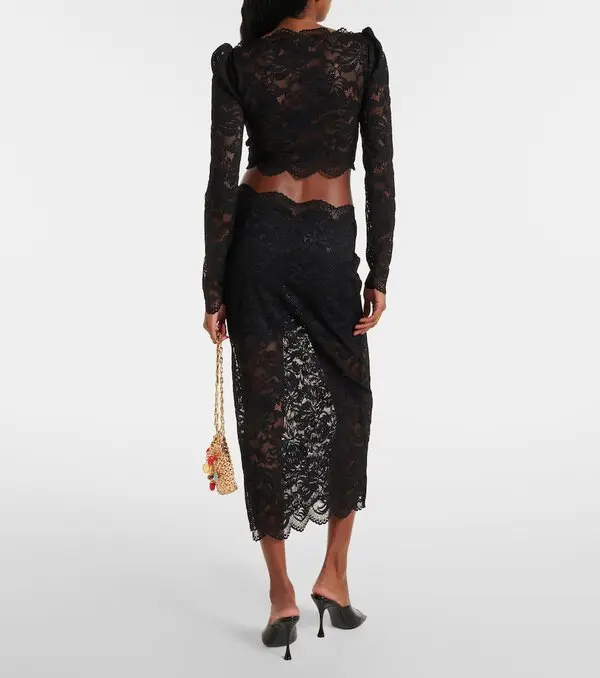 Rabanne Lace Midi Skirt - Black