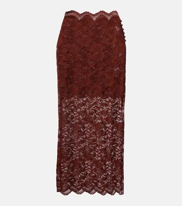 Rabanne Floral Lace Midi Skirt - Brown