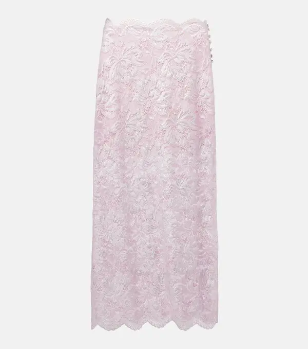 Rabanne Floral Lace Midi Skirt - Pink