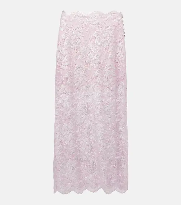 Rabanne Floral Lace Midi Skirt - Pink