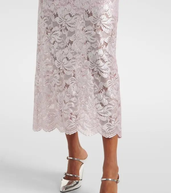 Rabanne Floral Lace Midi Skirt - Pink