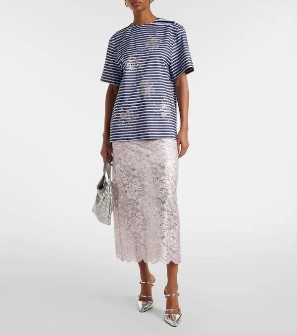 Rabanne Floral Lace Midi Skirt - Pink