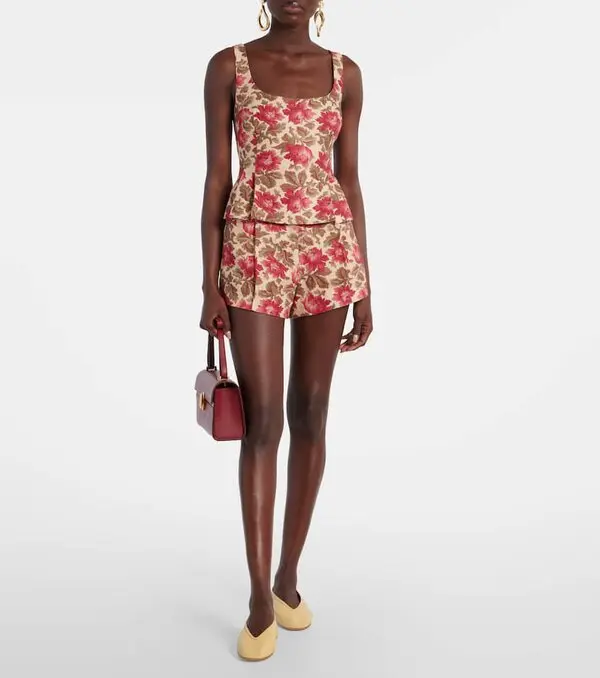 Posse Rosalie Floral Linen Shorts - Red