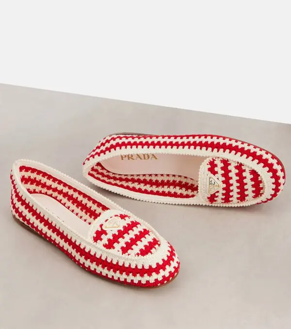 Prada Striped Crochet Ballet Flats