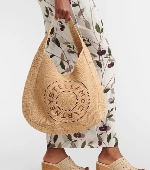 Stella McCartney Logo Embroidered Raffia Tote Bag