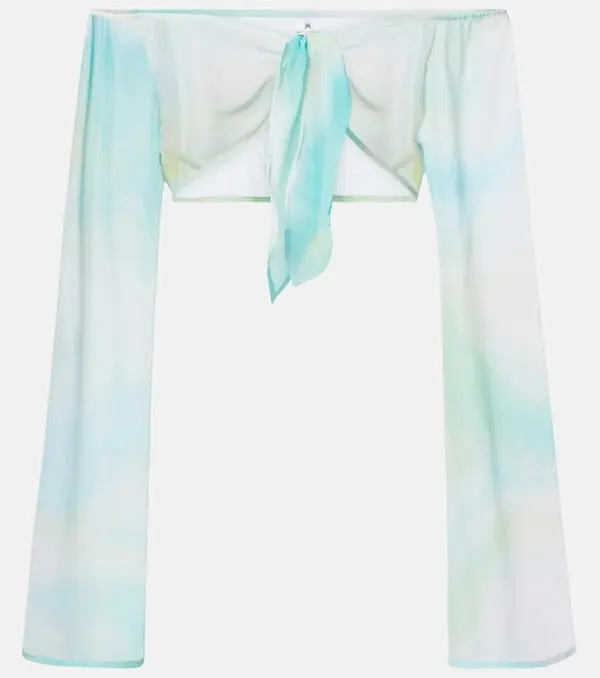 BANANHOT Grace Semi-sheer Off-shoulder Top - Green