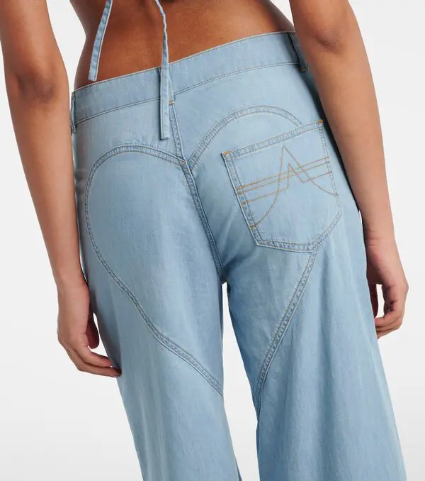AREA Embellished Floral-applique Wide-leg Jeans
