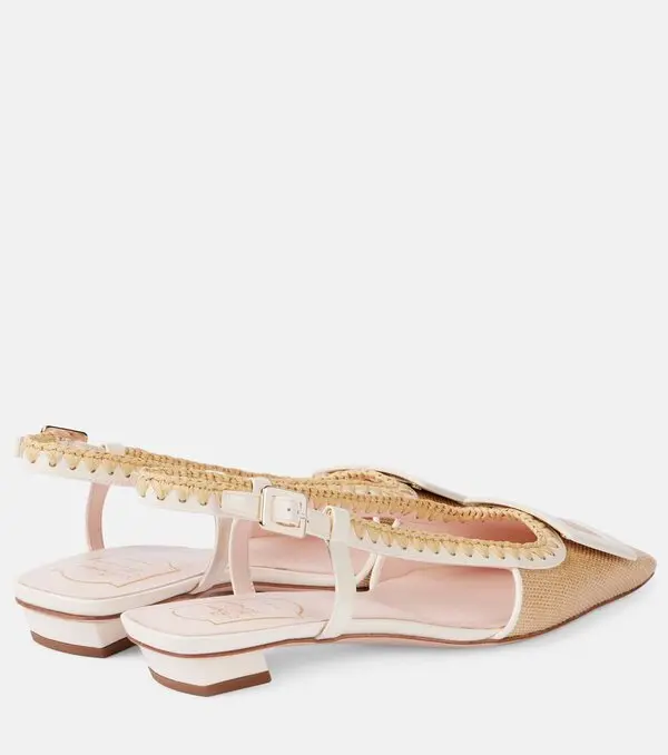 ROGER VIVIER Belle Vivier Canvas Slingback Flats - Beige