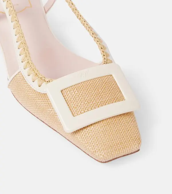ROGER VIVIER Belle Vivier Canvas Slingback Flats - Beige