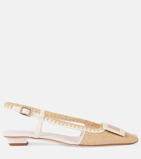 ROGER VIVIER Belle Vivier Canvas Slingback Flats - Beige