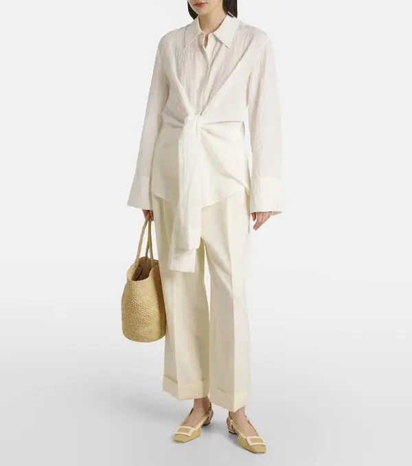 ROGER VIVIER Belle Vivier Canvas Slingback Flats - Beige