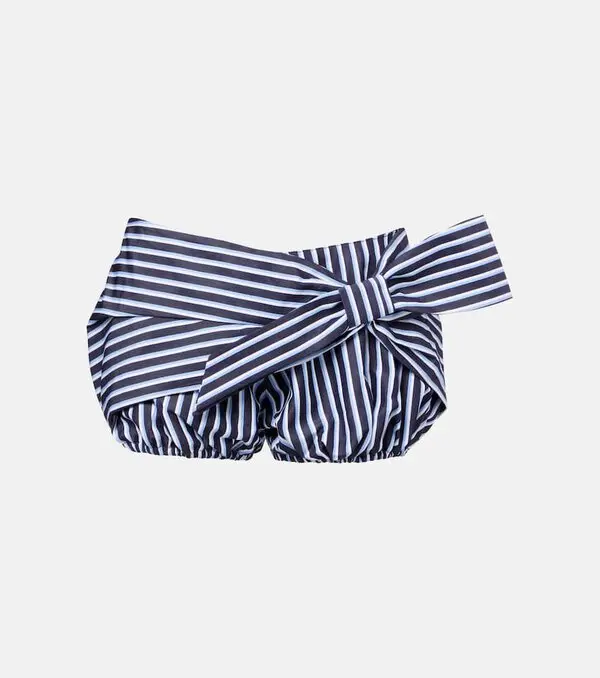 Rabanne Bow-detail Striped Cotton Shorts - Blue