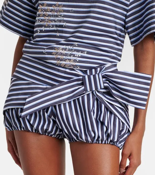 Rabanne Bow-detail Striped Cotton Shorts