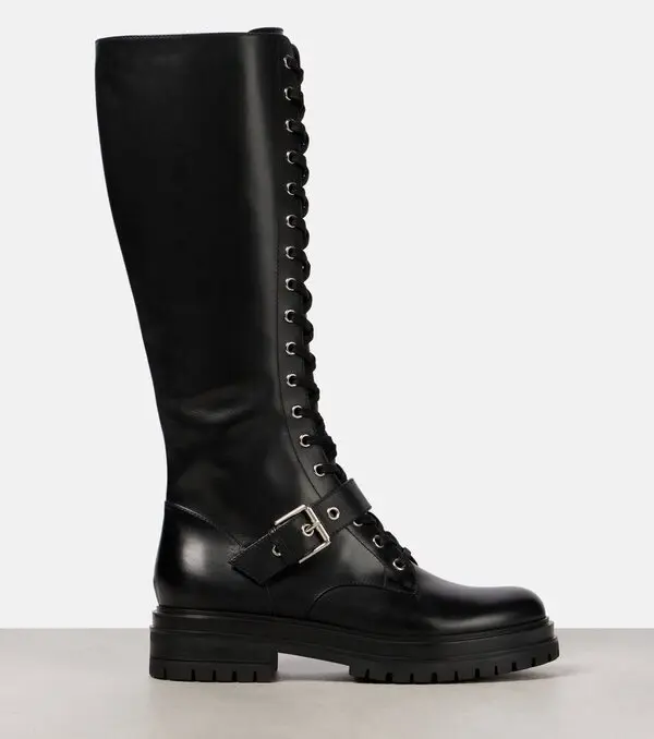 GIANVITO ROSSI Miles Leather Lace-up Knee-high Boots