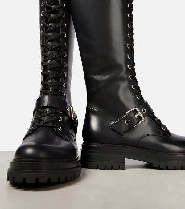 GIANVITO ROSSI Miles Leather Lace-up Knee-high Boots