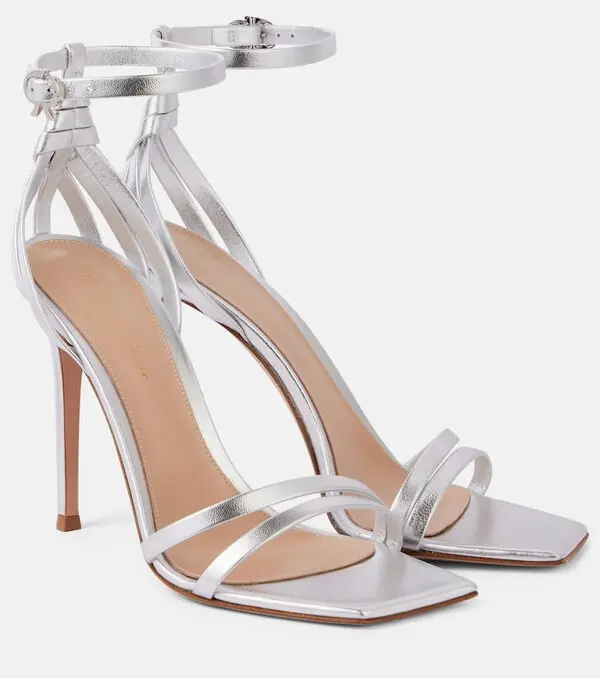 GIANVITO ROSSI 105 Metallic Leather Sandals - Silver