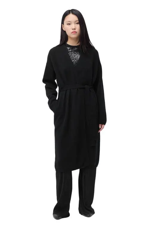Gobi Cashmere Long Maternity Cardigan Robe - Black