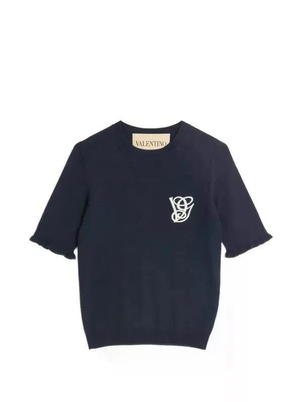 Valentino Garavani Embroidered Wool Top - Blue