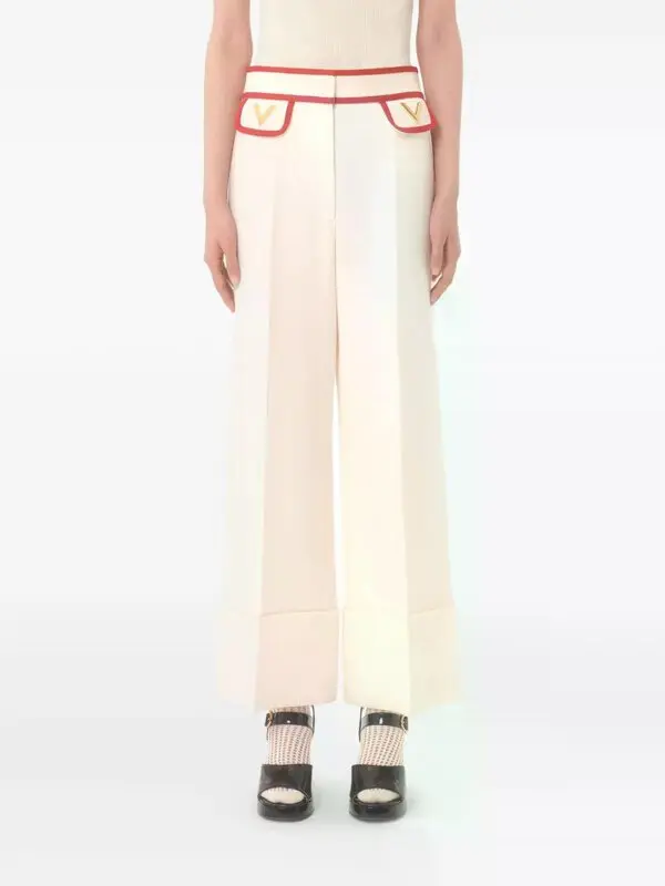 Valentino Garavani Crepe Couture Wide Leg Trousers - Neutrals